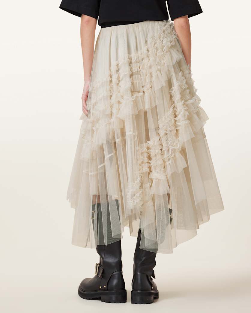 Jen Tulle Asymmetric Maxi Skirt TOFU WHITE | ALLSAINTS